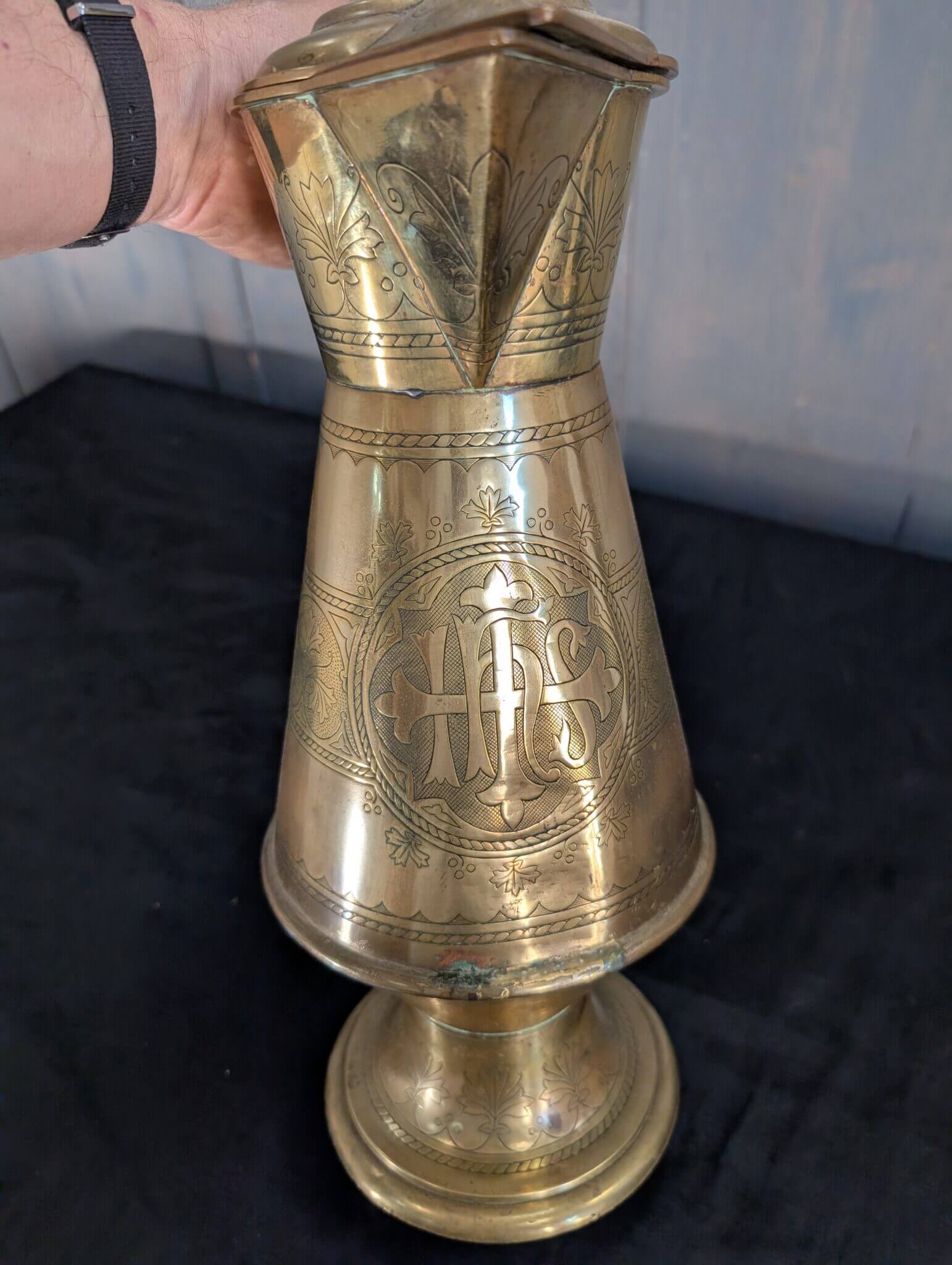 Ornate Highly Detailed Victorian Brass Baptismal Ewer Jug