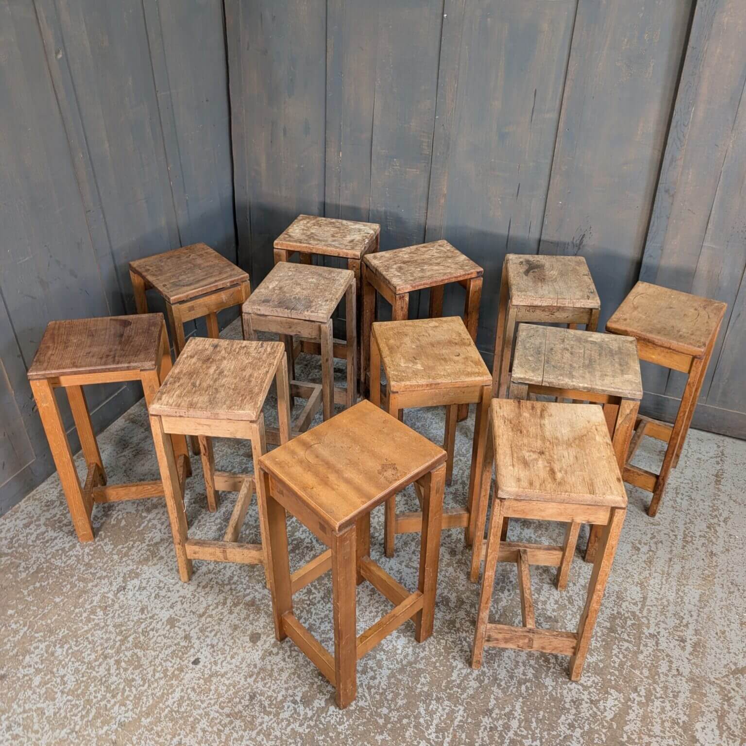 1960's Vintage Teak & Beech Lab Stools