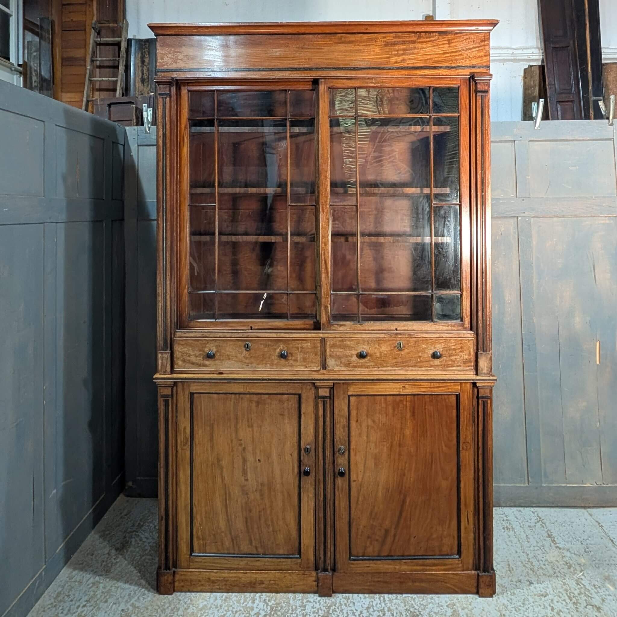 Victorian Library Display Cabinet Bookcase with Sliding Doors
