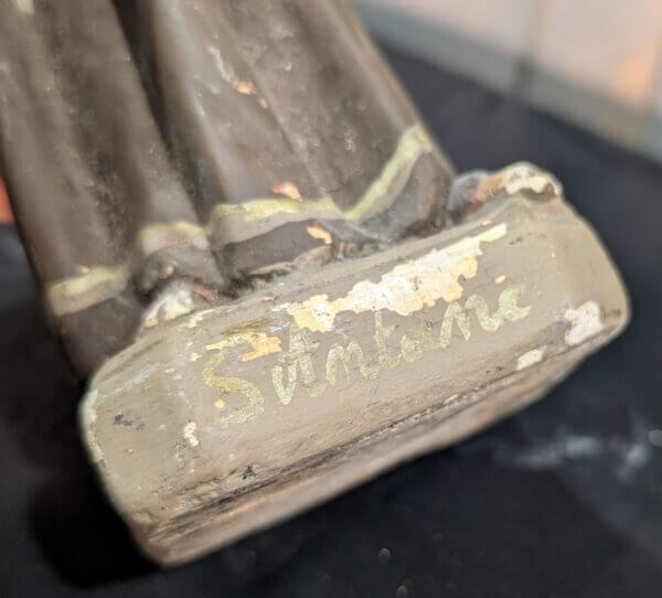 Antique French Rustic Religious Statue of St Antony & Child