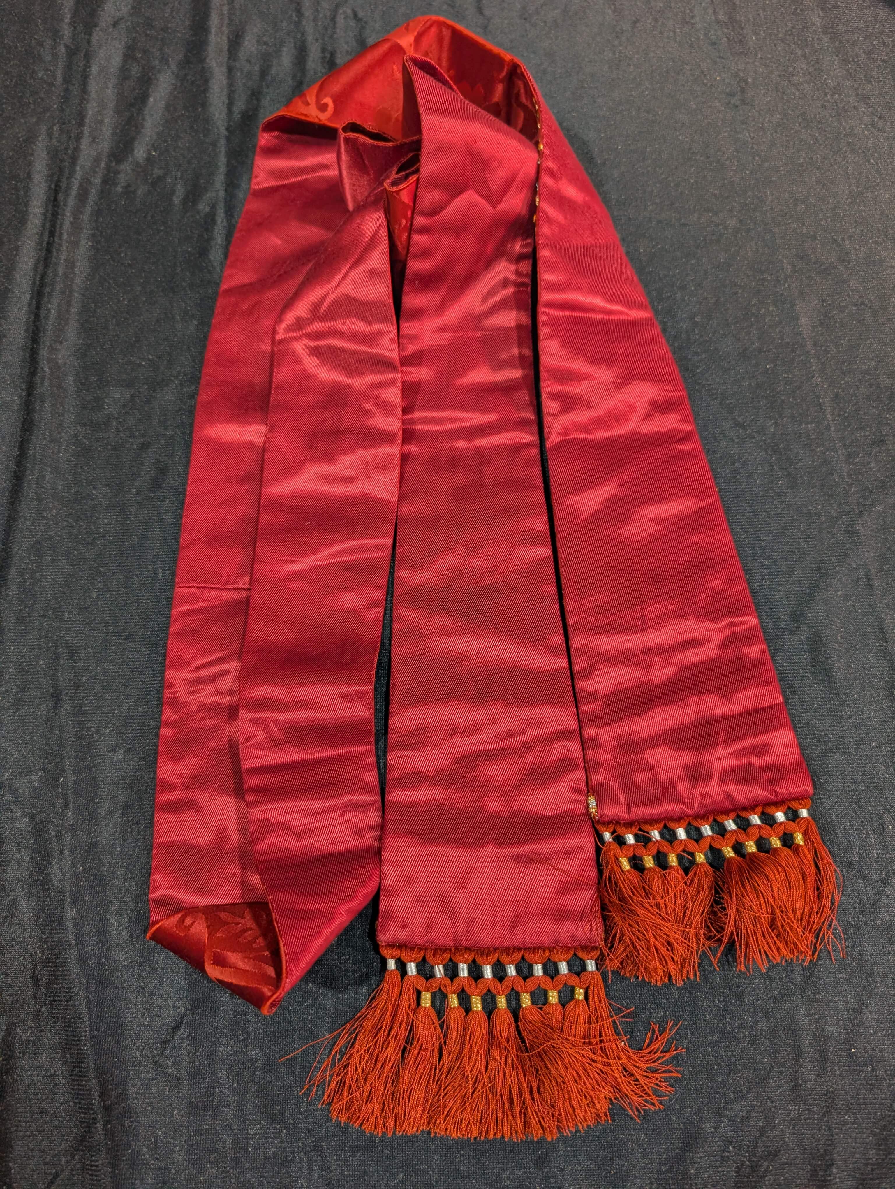 Rich Red Silk Damask Stole with Gold and Silver Thread Embroidery