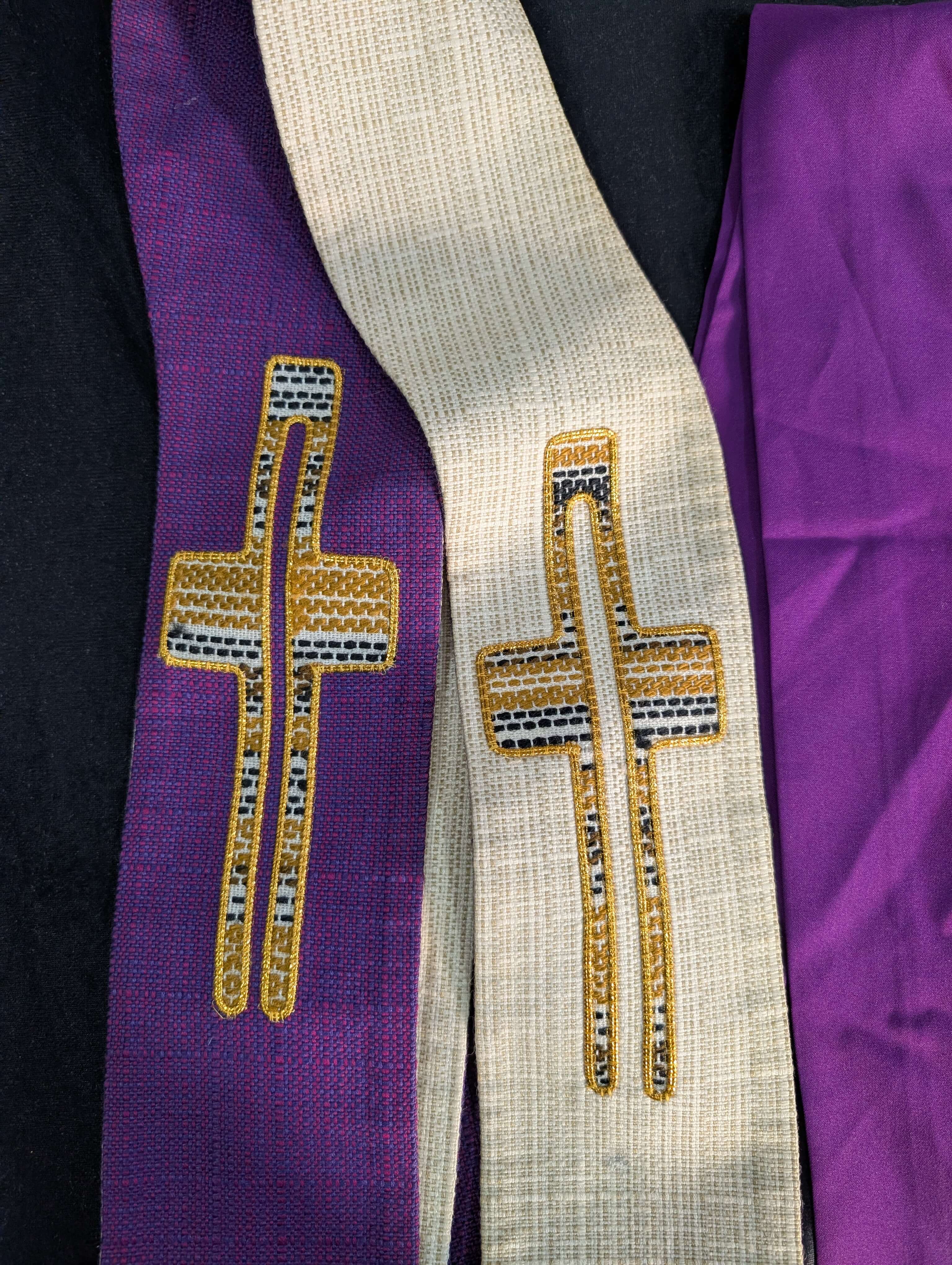 Two Stoles - One Reversible Purple/White with Crosses One