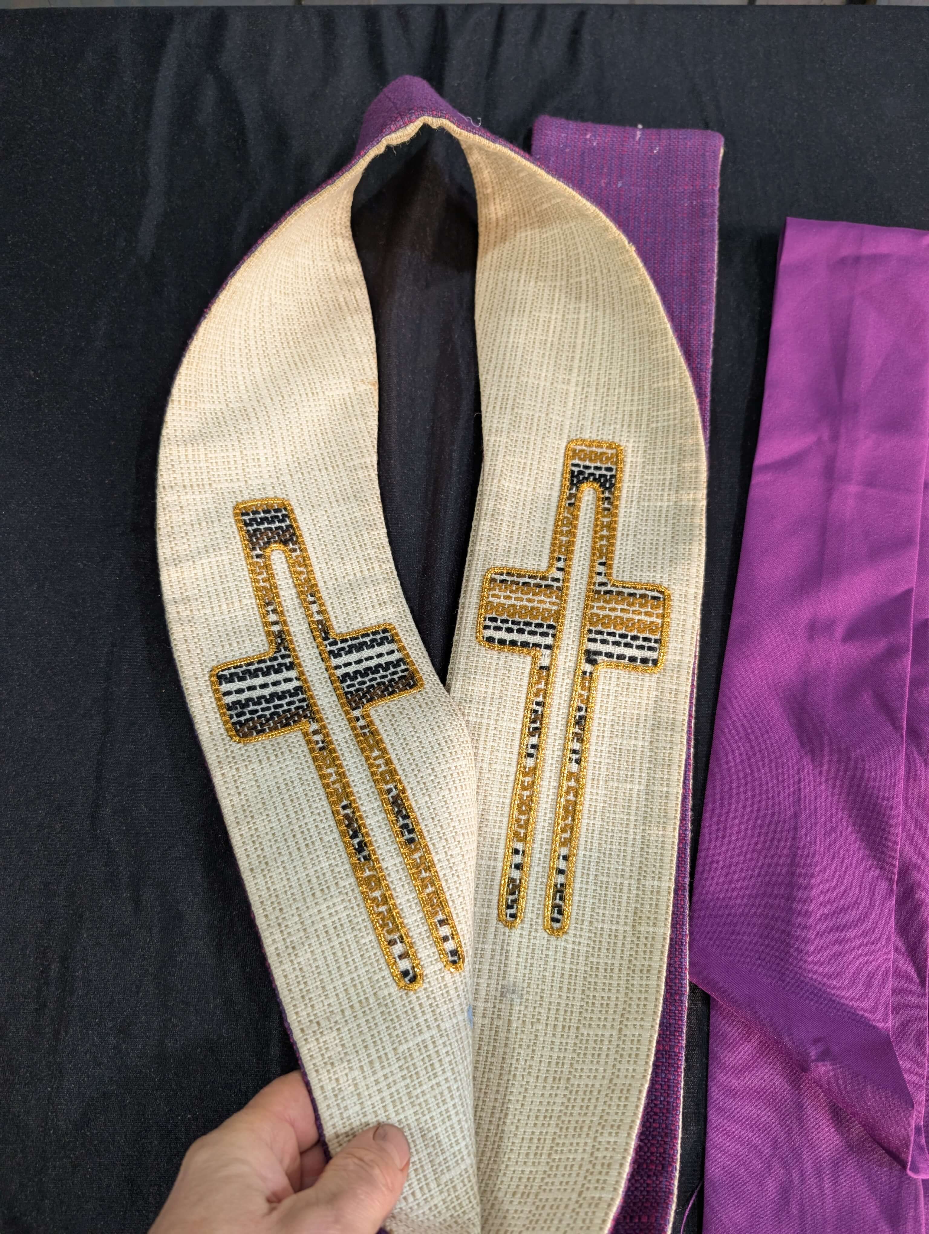 Two Stoles - One Reversible Purple/White with Crosses One