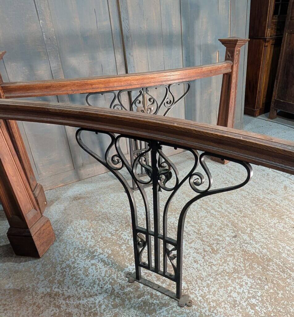 Antique Art Nouveau Copper Iron & Oak Curved Altar Rails
