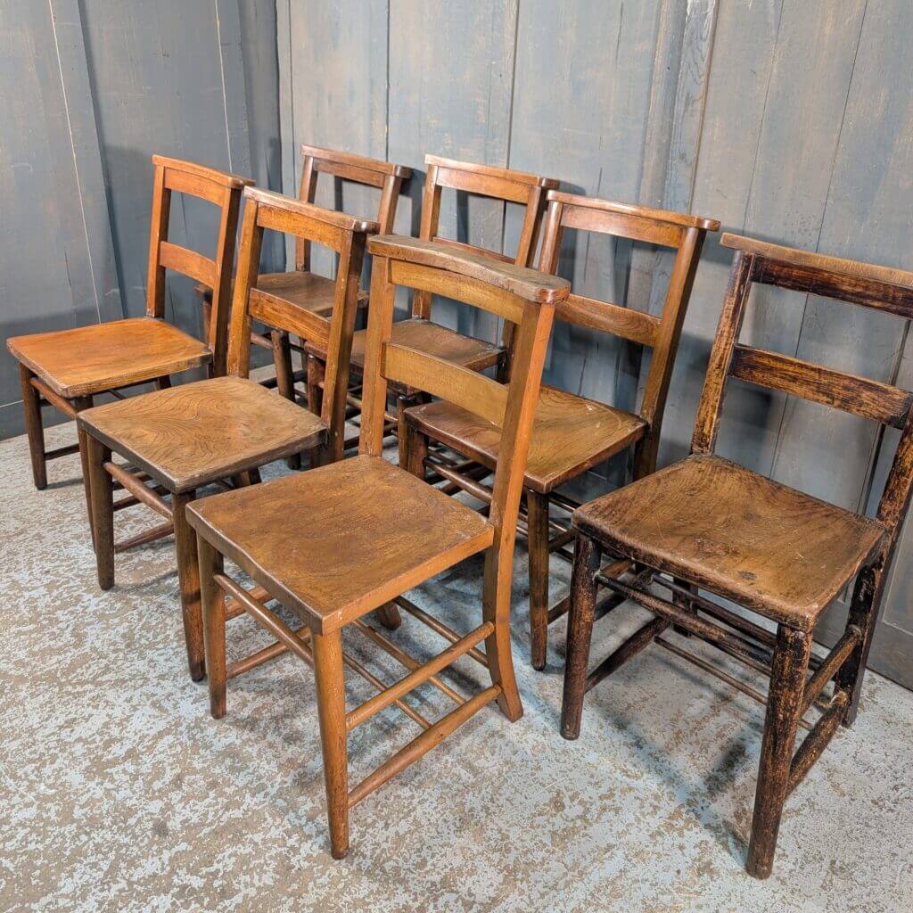 Antique Banbury 1910 Elm & Beech Lovely Patina Church Chapel Chairs