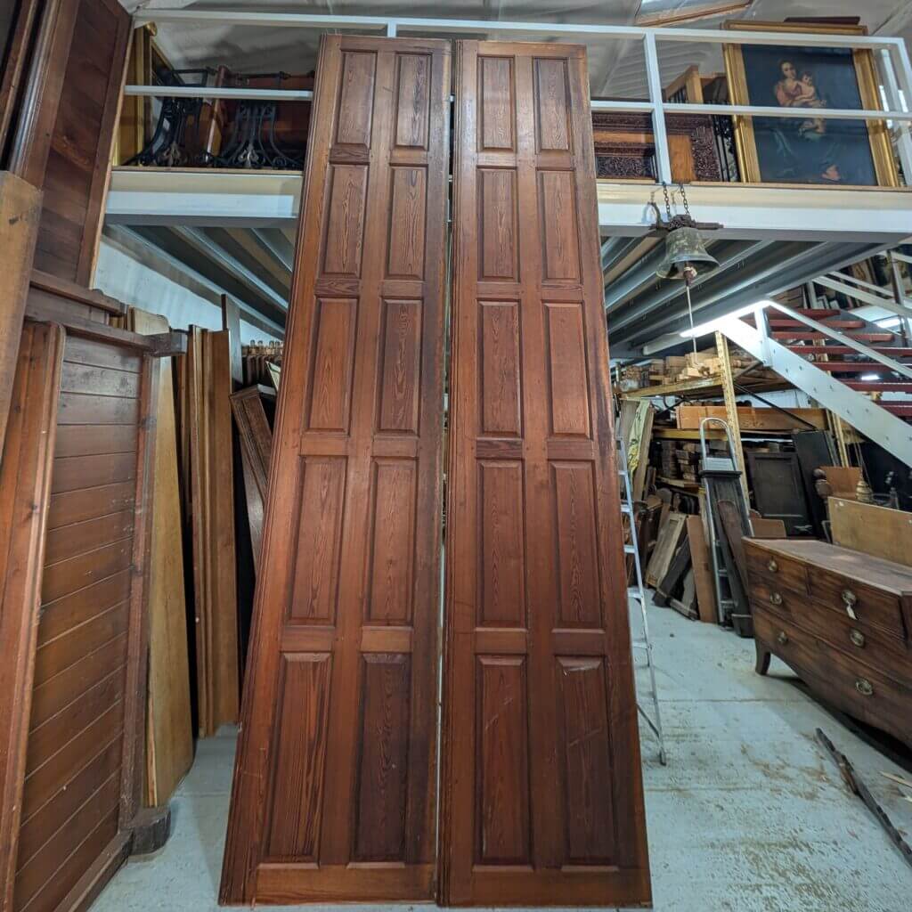 Two Long Sections of Antique Baltic Pine Fielded Panelling Panels